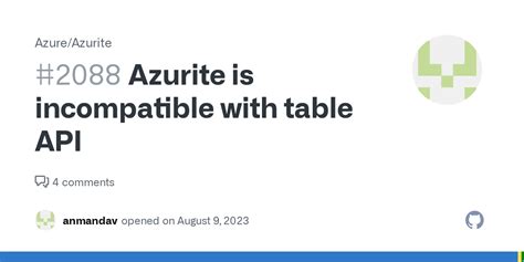 Azurite Is Incompatible With Table Api · Issue 2088 · Azureazurite