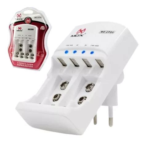 Carregador Pilha Super Rapido Auto Stop Mox Bivolt Aa Aaa 9v