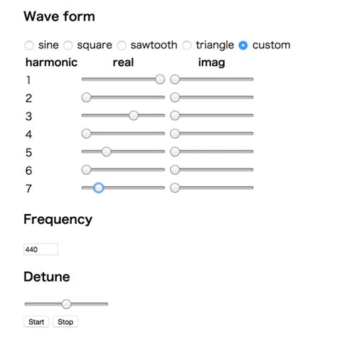 web audio apiとvue jsでオシレーターをつくる（カスタム波形、正弦波、矩形波、ノコギリ波、三角波） black