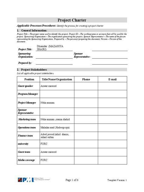 Project Charter Template Download Free Pdf Business