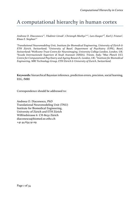 Pdf A Computational Hierarchy In Human Cortex