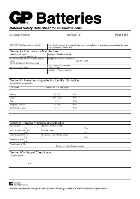 Batteries Materials Safety Data Sheet Pdf Cell Pack Solutions