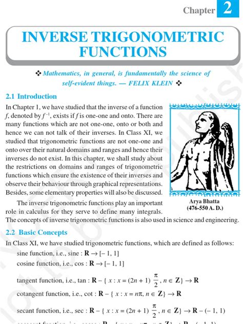 Inverse Trigonometric Functions Pdf Sine Trigonometric Functions