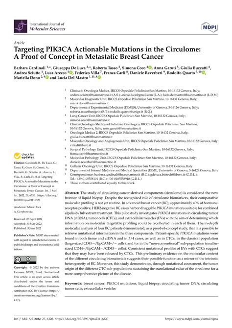 Pdf Targeting Pik3ca Actionable Mutations In The Circulome A Proof