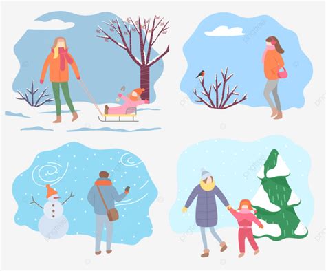 겨울 야외 활동 가족 벡터 주말 따뜻한 부시 Png 일러스트 및 벡터 에 대한 무료 다운로드 Pngtree