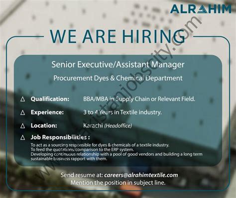 Al Rahim Textile Industries Ltd Jobs Sr Executiveassistant Manager