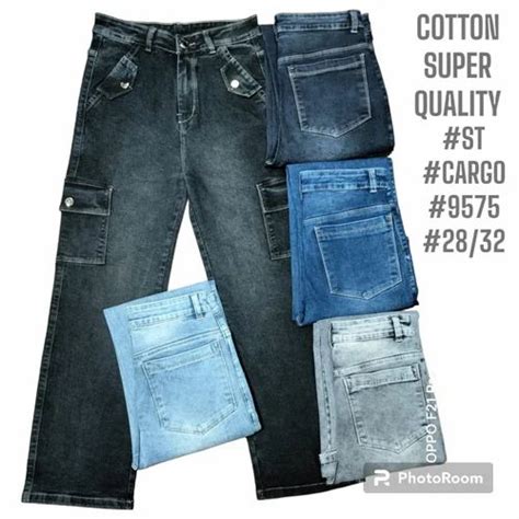 Plain Slim Fit Cotton Super Quality Men Cargo Jeans Black At Rs 500