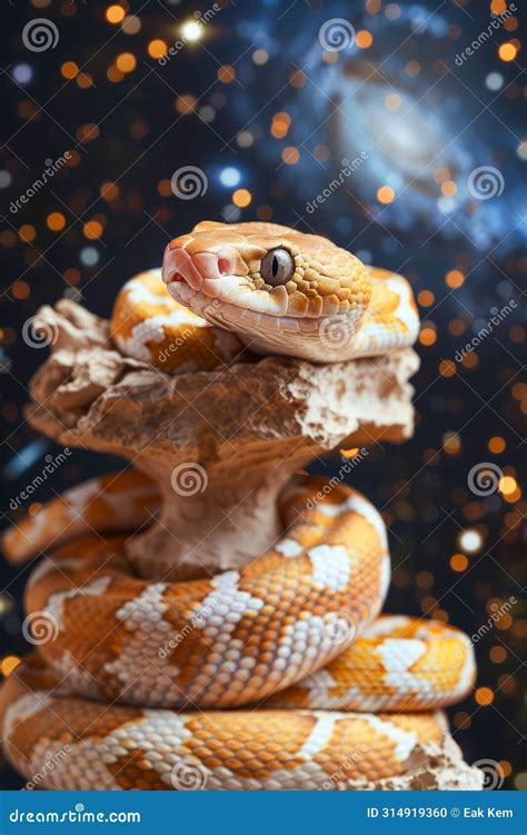 Majestic Python On Tree Branch With Cosmic Galaxy Background Exotic