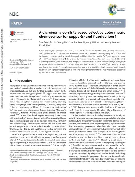 Pdf A Diaminomaleonitrile Based Selective Colorimetric Chemosensor For Copper Ii And Fluoride