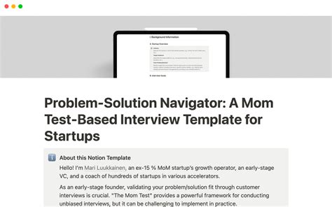 Problem Solution Navigator A Mom Test Based Interview Template Template By GrowthHacking World