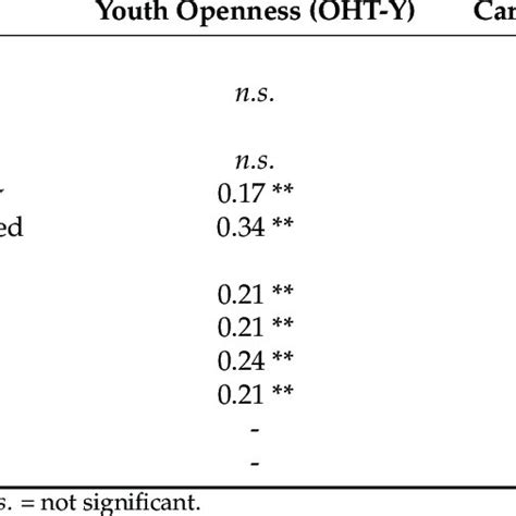 Correlation Matrix Of Between Youthcaregiver Openness And