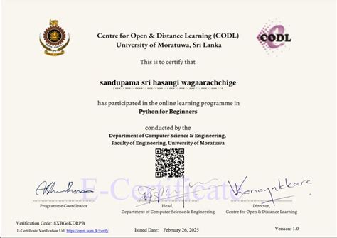 python programming certification universityofmoratuwa codl