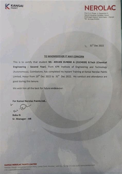 Jeevan Kumar On Linkedin Hello Conection Recently I Have Completed My Inplant Training At Kansai