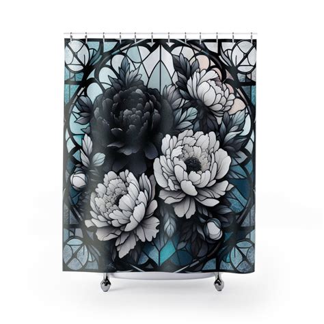 Floral Peonies Stained Glass Shower Curtains Etsy