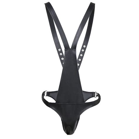 Sexy Men PVC Leather Harness Jockstrap Thongs Short Bodysuit Lingerie