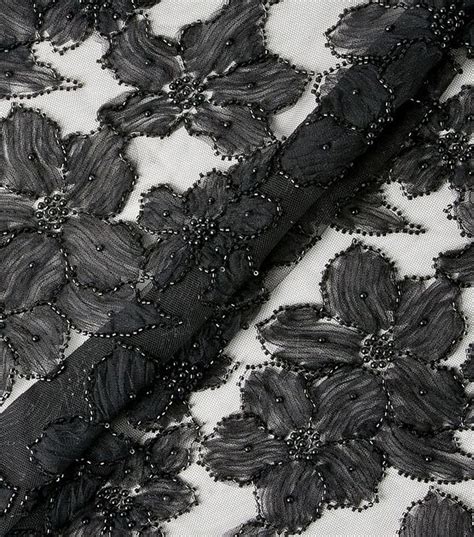 Badgley Mischka 3d Black Floral Beaded Embroidered Mesh Fabric Joann