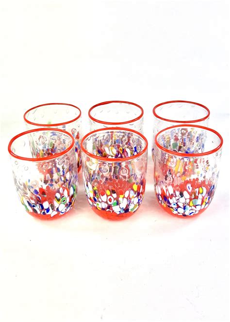 Set Of Six Orange Murano Drinking Glasses Jesolo Made Murano Glass