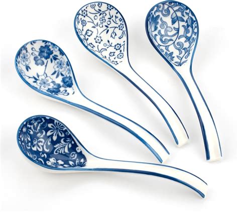 Asian Chinese Ceramic Spoons Japanese Soup Spoons With Long Curved Handle For