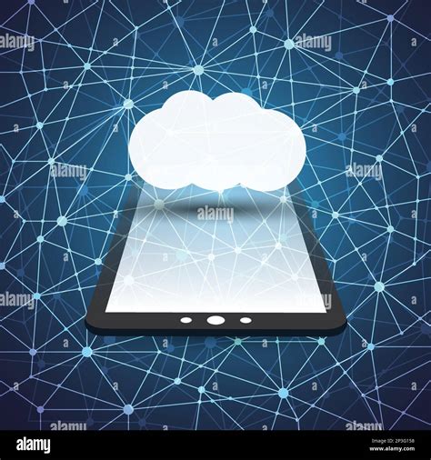 Cloud Computing Design Concept With Network Mesh And Tablet Pc Mobile Device Digital Network