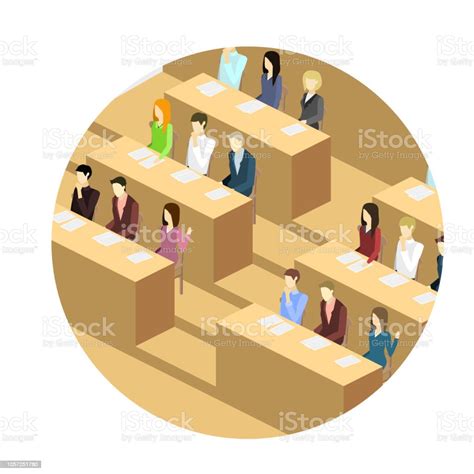 등각 투영 평면 3d 개념 벡터 인테리어 대학 강당입니다 3차원 형태에 대한 스톡 벡터 아트 및 기타 이미지 3차원 형태 개념 교사 교육 관련 직업 Istock