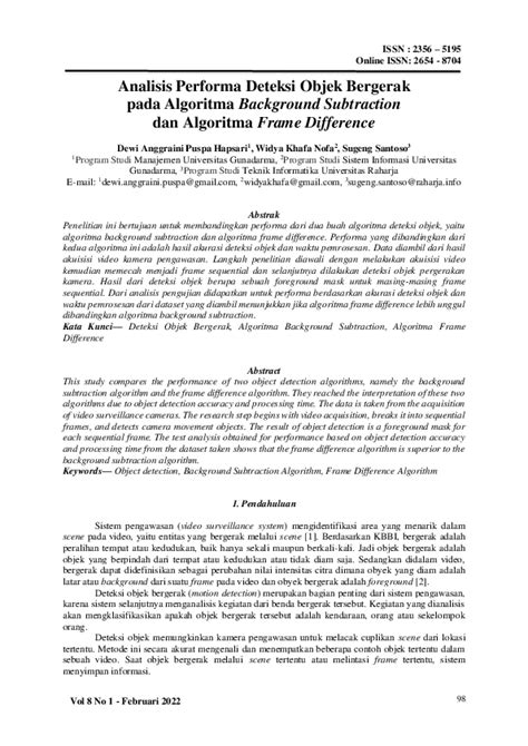 Pdf Analisis Performa Deteksi Objek Bergerak Pada Algoritma Background Subtraction Dan Pdf Analisis Performa Deteksi Objek Bergerak Pada Algoritma Background Subtraction Dan