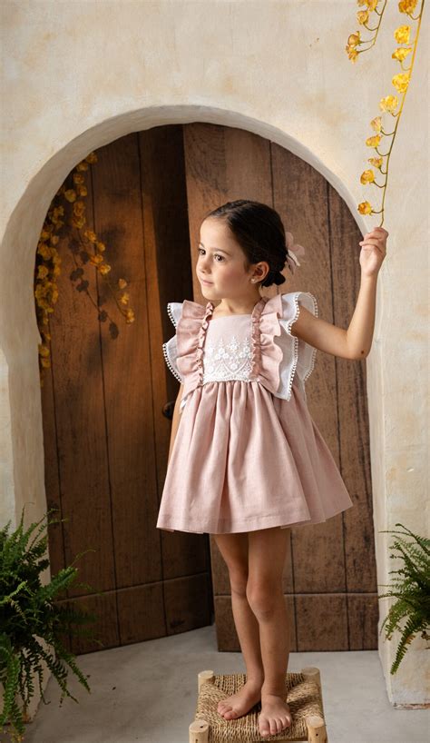 Vestido NiÑa Lino Y Bordado 26050