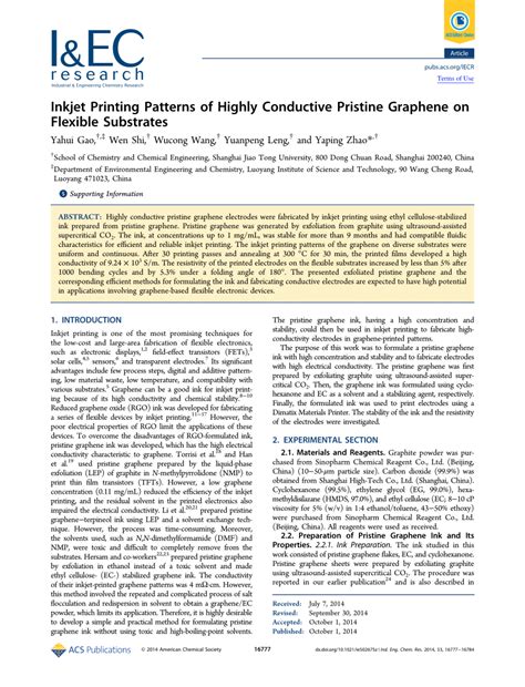 Pdf Inkjet Printing Patterns Of Highly Conductive Pristine Graphene