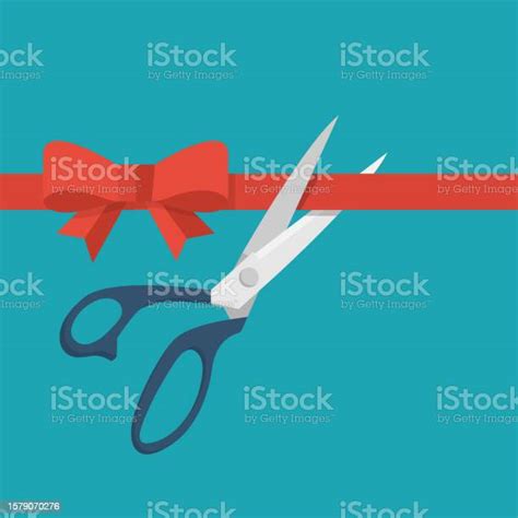 그랜드 오프닝 컨셉입니다 가위는 활로 빨간 테이프를 자릅니다 Ship Launch에 대한 스톡 벡터 아트 및 기타 이미지