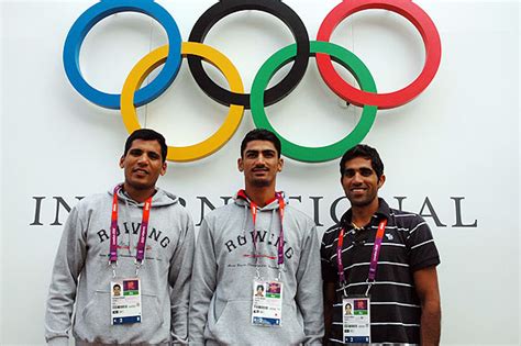 Indian Rowing Team Members From Left Sandeep Kumar Swaran Singh Manjit Singh At The Games
