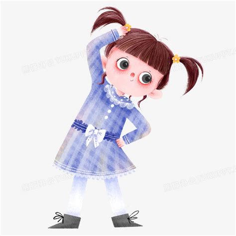 卡通手绘免抠女孩做操免抠元素png图片素材下载 女孩png 熊猫办公