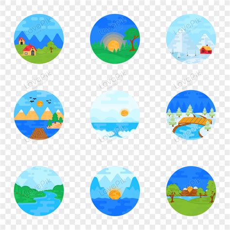 평면 둥근 된 벡터 일러스트에서 지형의 집합입니다 Png 일러스트 무료 다운로드 Lovepik