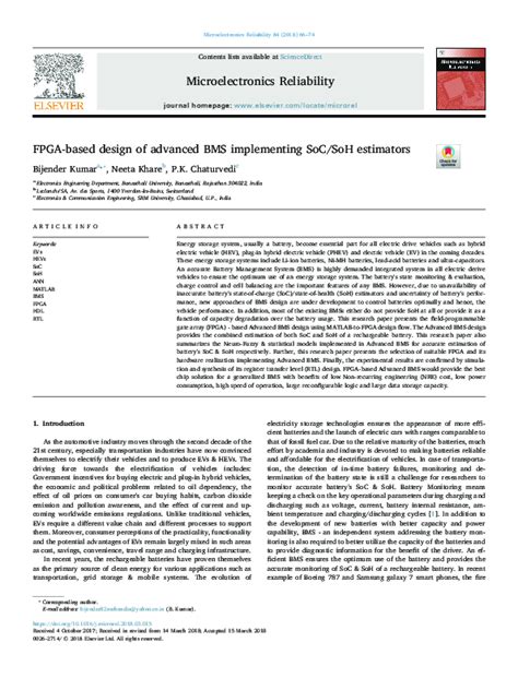 Pdf Fpga Based Design Of Advanced Bms Implementing Soc Soh Estimators
