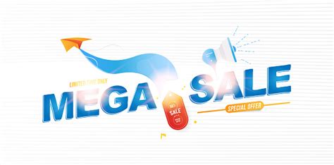 메가 세일 50 배너 템플릿 디자인 조명 효과 특별 한 제공 스피커와 종이 비행기입니다 평면 벡터 일러스트 Eps 10입니다 개념에 대한 스톡 벡터 아트 및 기타 이미지