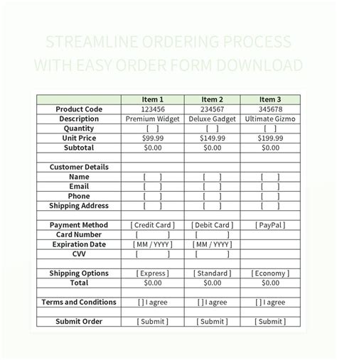 Streamline Ordering Process With Easy Order Form Download Excel Template And Google Sheets File ...