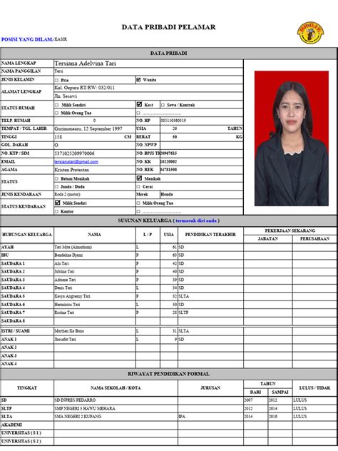 Form Data Diri Pelamar Store Pdf