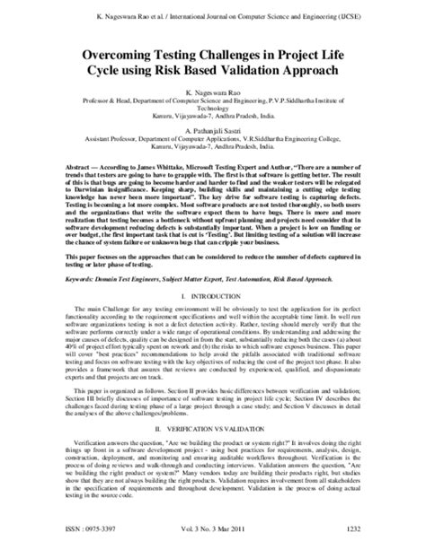 Pdf Overcoming Testing Challenges In Project Life Cycle Using Risk Based Validation Approach