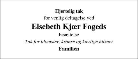 Dødsannonce Elsebeth Kjær Foged Engum Dødsannoncerdk