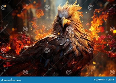 Flaming Phoenix Firebird With Flames And Sparks Mythical Bird On A