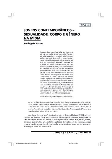 Pdf Jovens Contemporâneossexualidade Corpo E Gênero Na Mídia