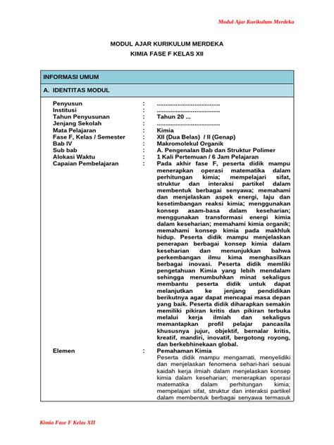 Modul Ajar Bab 4 Makromolekul Organik Pdf