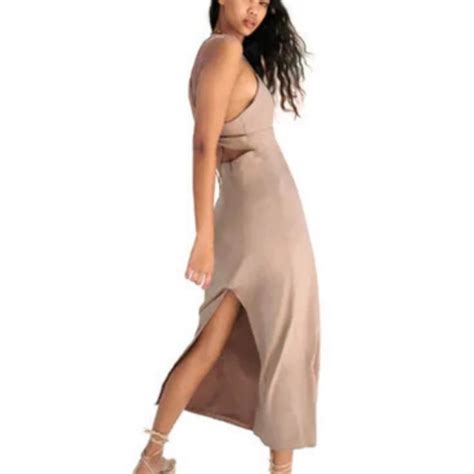 Zara Dresses Zara Nwt Tan Linen Halter Top Cut Outs Sexy Back Linen