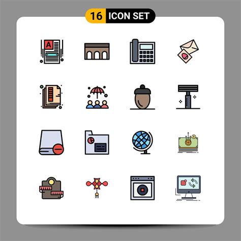 16 Universal Flat Color Filled Lines Set For Web And Mobile