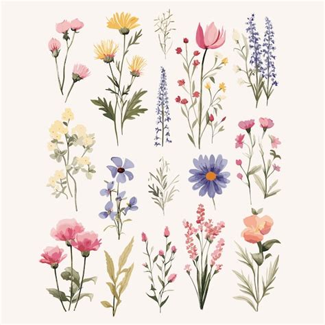 Premium Vector Set Wild Flower For Decoration