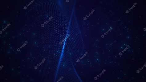 Premium Photo Abstract Blue Wave Of Dots And Flying Particles Information Cyberspace