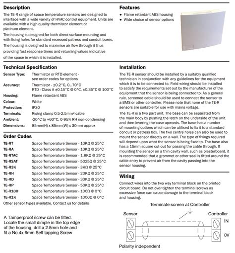 Space Temperature Sensor BMS Parts