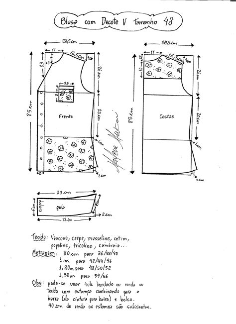 Esquema De Patrones Para Hacer Una Bonita Blusa Azul O Del Color Que Te