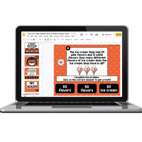 Digital 1st And 2nd Grade Math Toothy® Task Cards Story Problems 2 Digit Addition Lucky