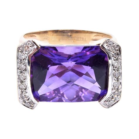 14 Karat Yellow Gold Amethyst And Diamond Ring For Sale At 1stdibs