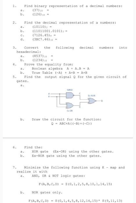 Solved 1 Find Binary Representation Of A Decimal Numbers