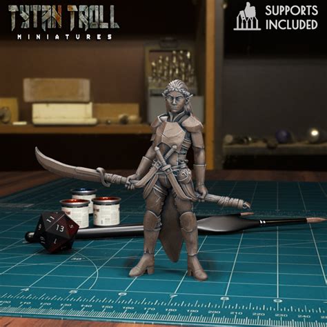 3d Printable Dnd Heroes Elf Fighter Female Pre Supported By